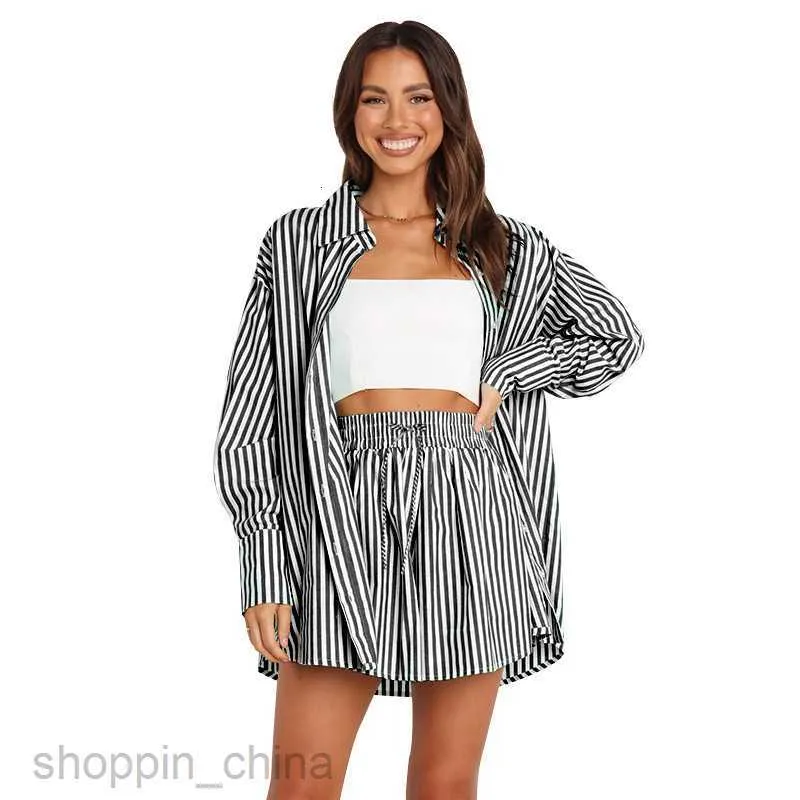 Women's Tracksuit Set: Spring/Summer Long Sleeve Stripe Shirt & Pants ...