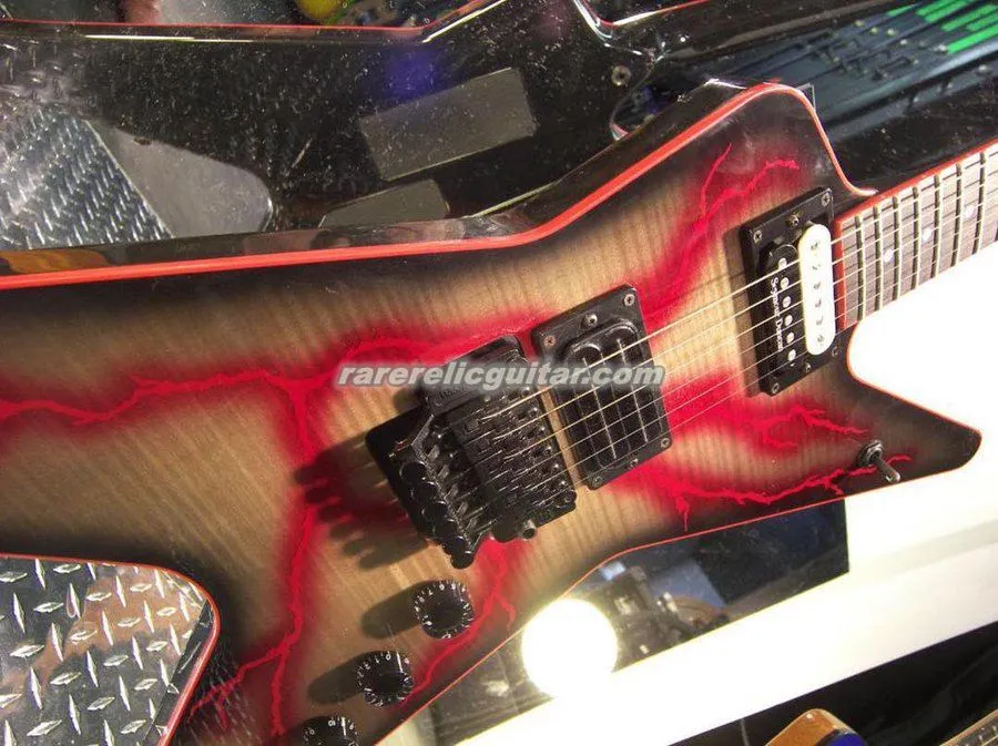 Dimebag Darrell Blood Bolt Red Lightning Black Carbon Fiber Electric Guitar With Red Binding ...
