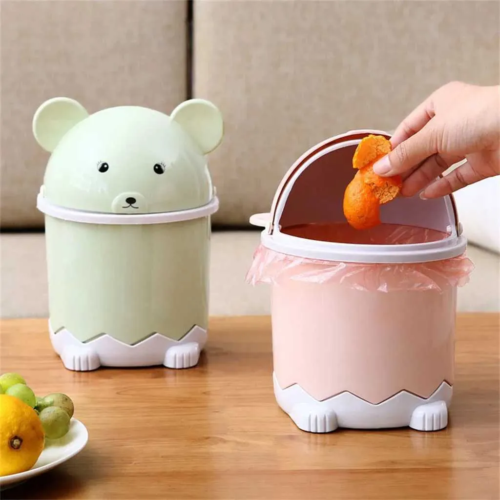 Cute Desktop Flip Cute Kitchen Trash Cans Cover Mini Portable Garbage ...