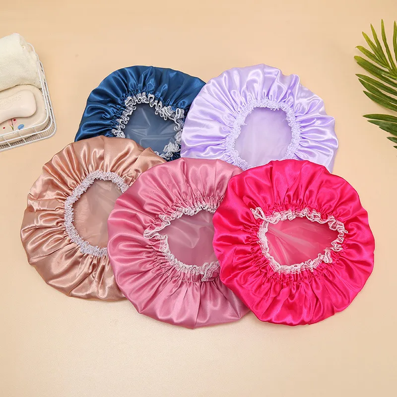 Double-Layer Waterproof Shower Cap for Women with Cute Printing ...