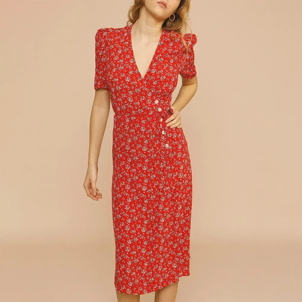 Floral wrap midi dress store