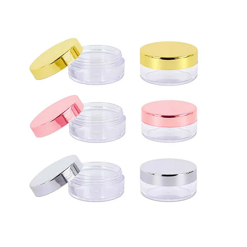 DHgate.com:Clear 10ml Plastic Sample Containers Jars with Gold/Silver ...