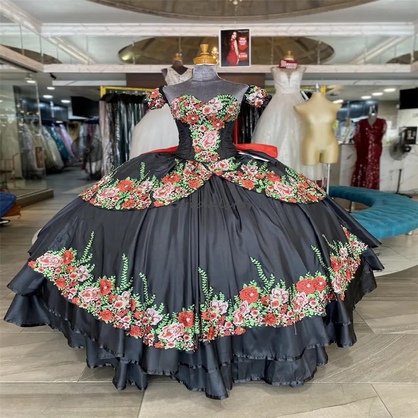 Mexican Theme Black Vestido De 15 Anos Quinceanera 2024 Vintage ...
