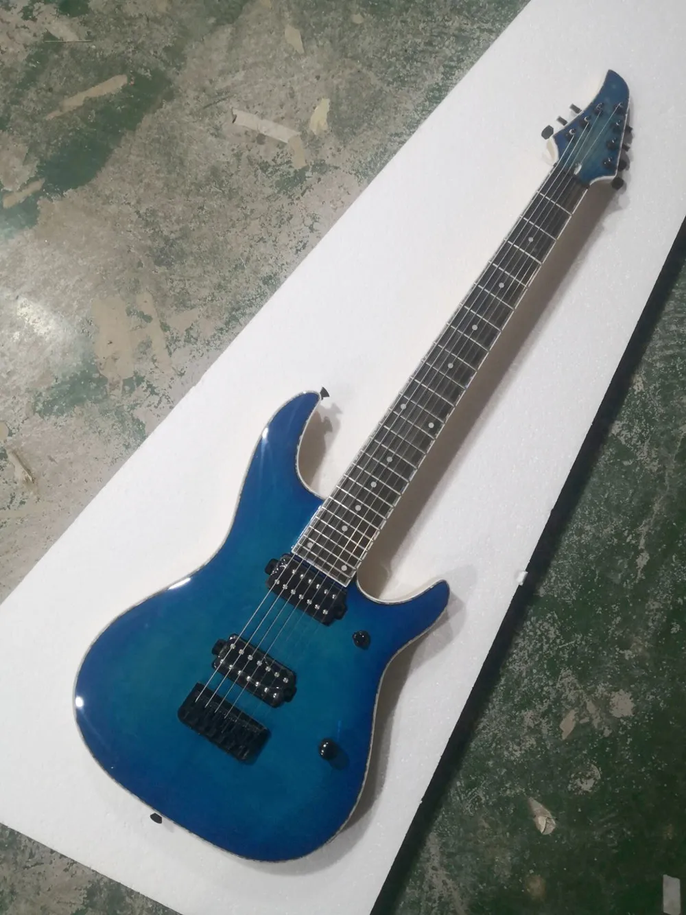 Customizable Blue 7 String Blue Electric Guitar With Rosewood Fretoard ...