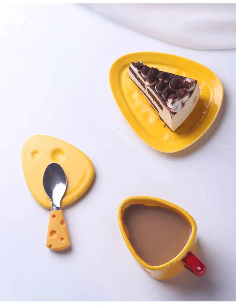 Creative Cartoon Cheese Shape Ceramic Mug with Lid, Trend Home ...