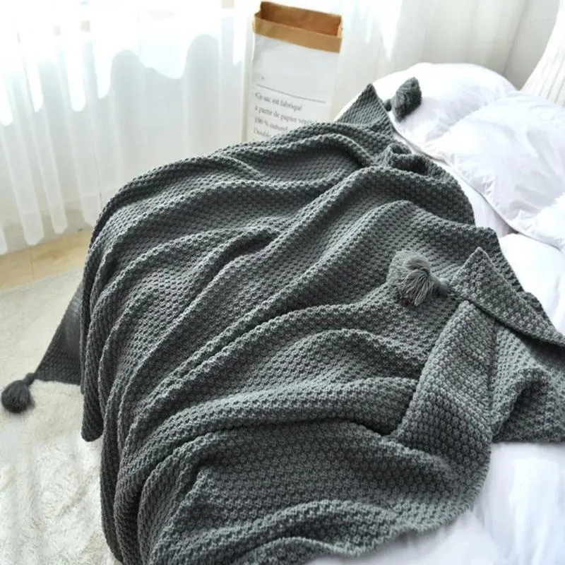 Knitted Beige Grey Coffee Throw Blanket With Tassel Perfect For Bedroom ...