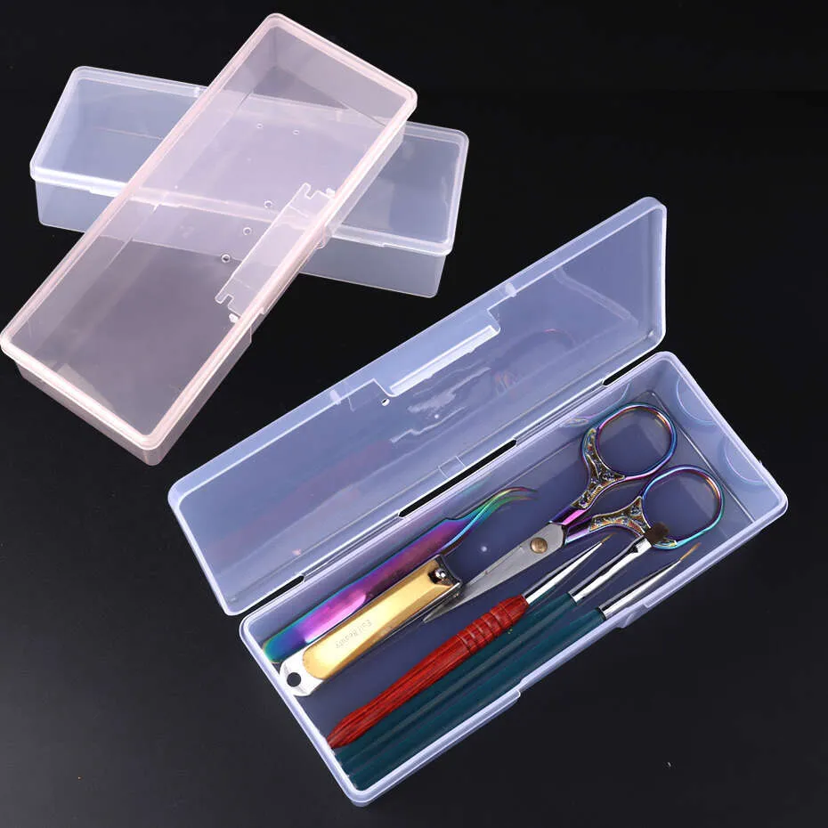 Art Empty Storage Box Rectangle Plastic White Transparent Buffer Grinding Files Nail Rhinestone ...