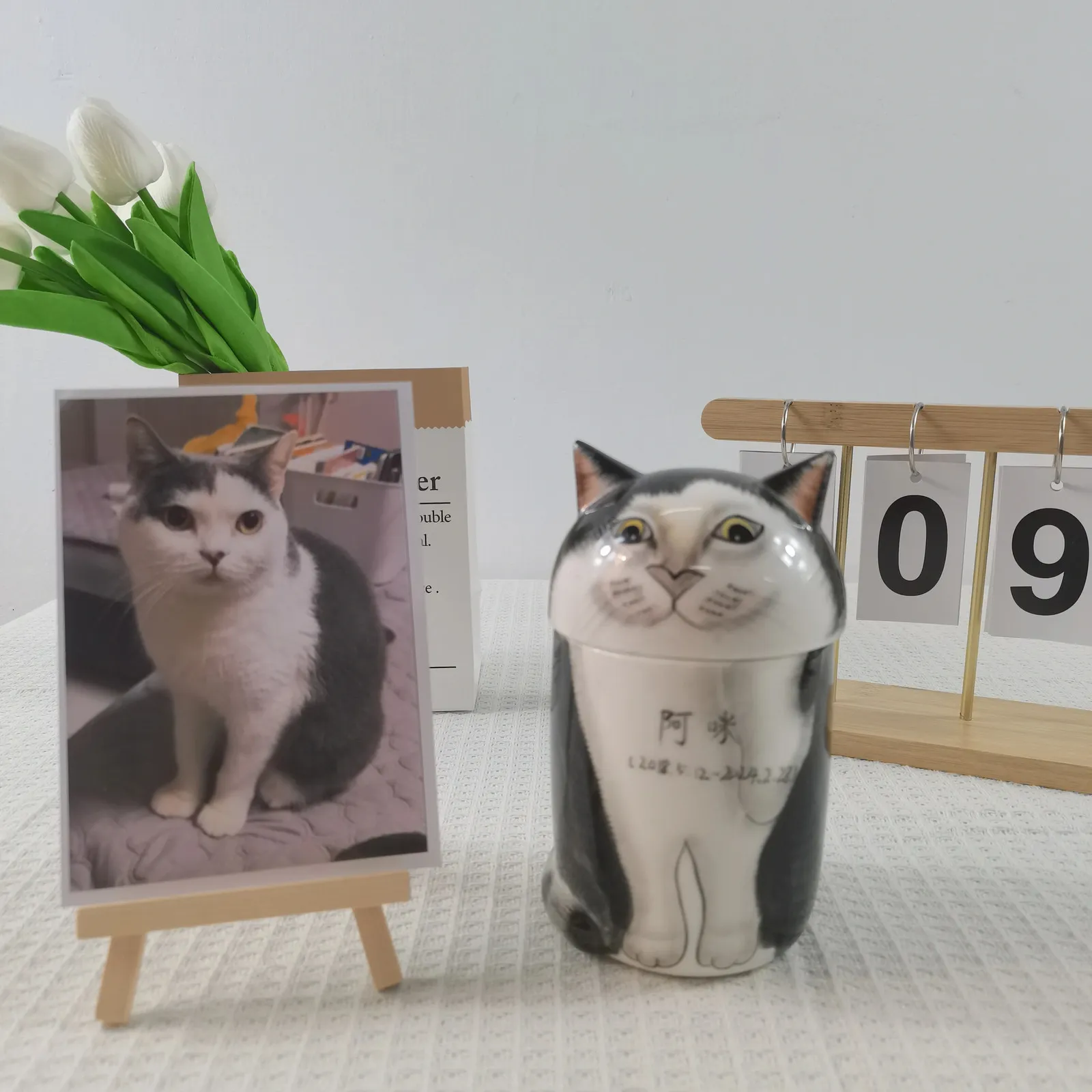 Handmade Personalized Ceramic Figurines Cat Urn With Name Painting ...