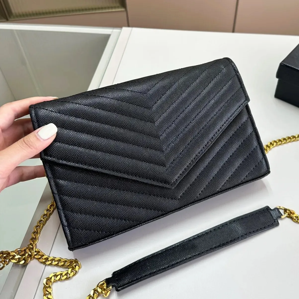 Luxury Designer Envelope Bag With Metal Chain Genuine Leather Envelope ...