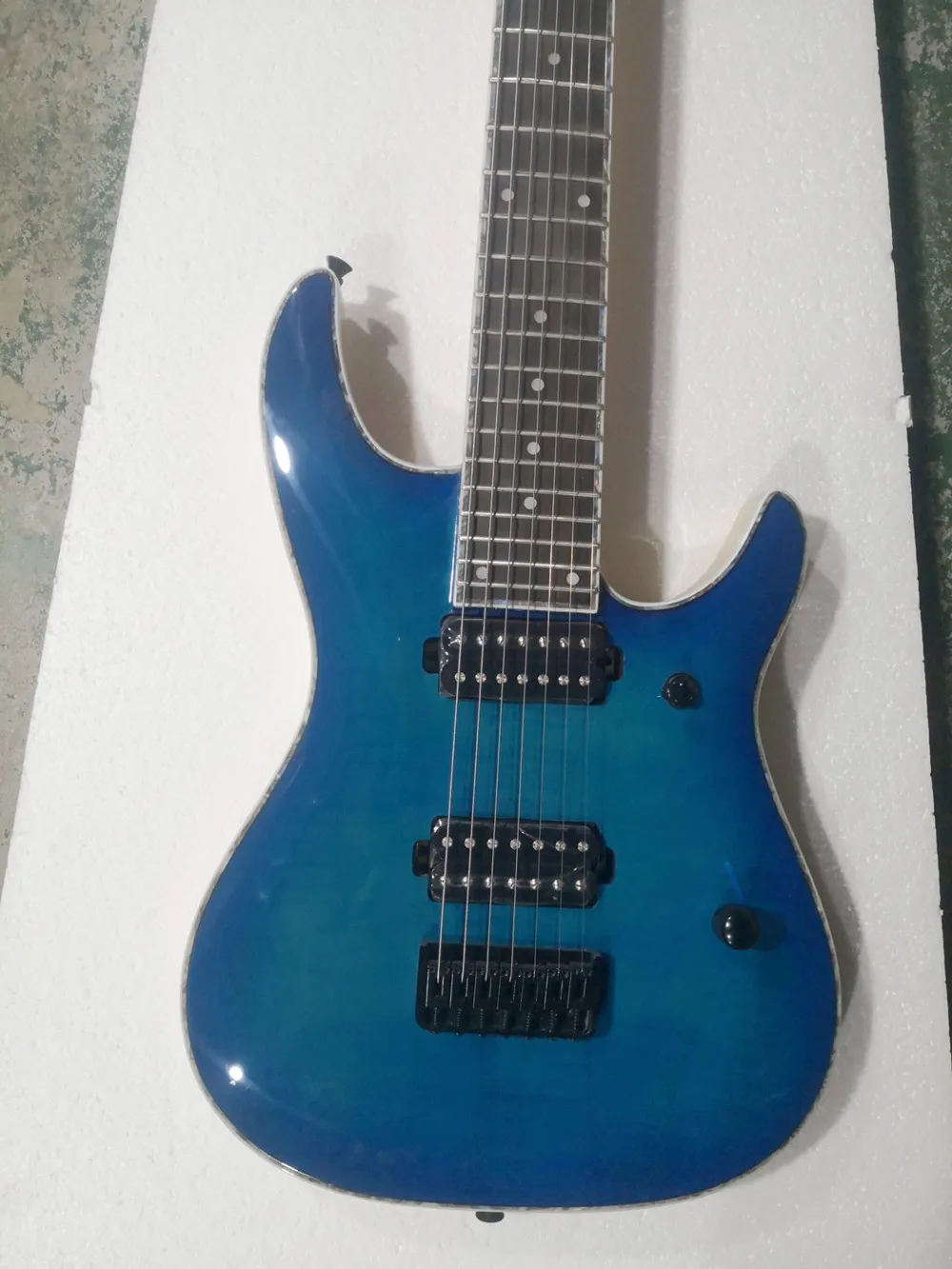 Customizable Blue 7 String Blue Electric Guitar With Rosewood Fretoard ...