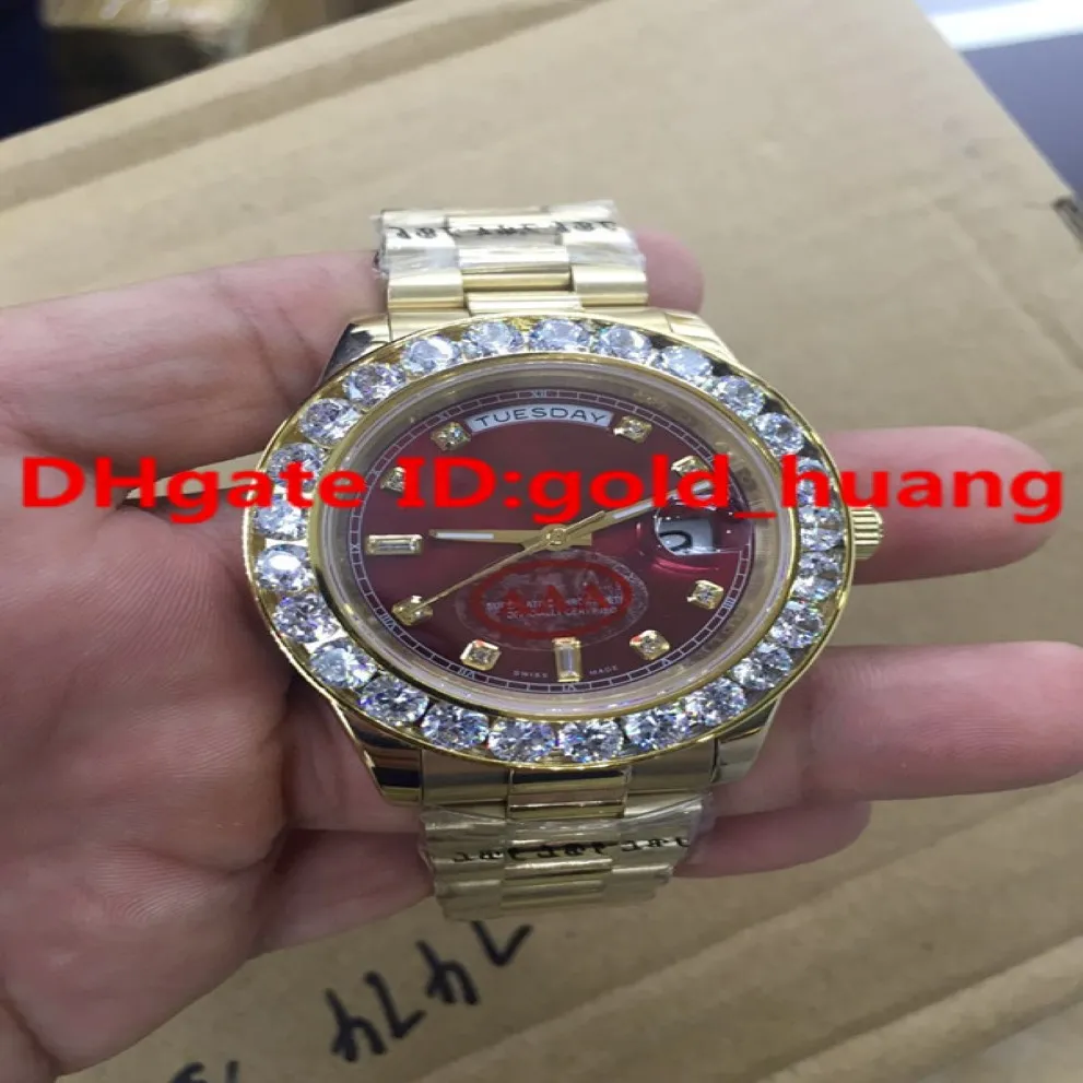 Luxury 43mm Gold Ruby And Diamond Ring Mechanical Mens Watch With Blue ...