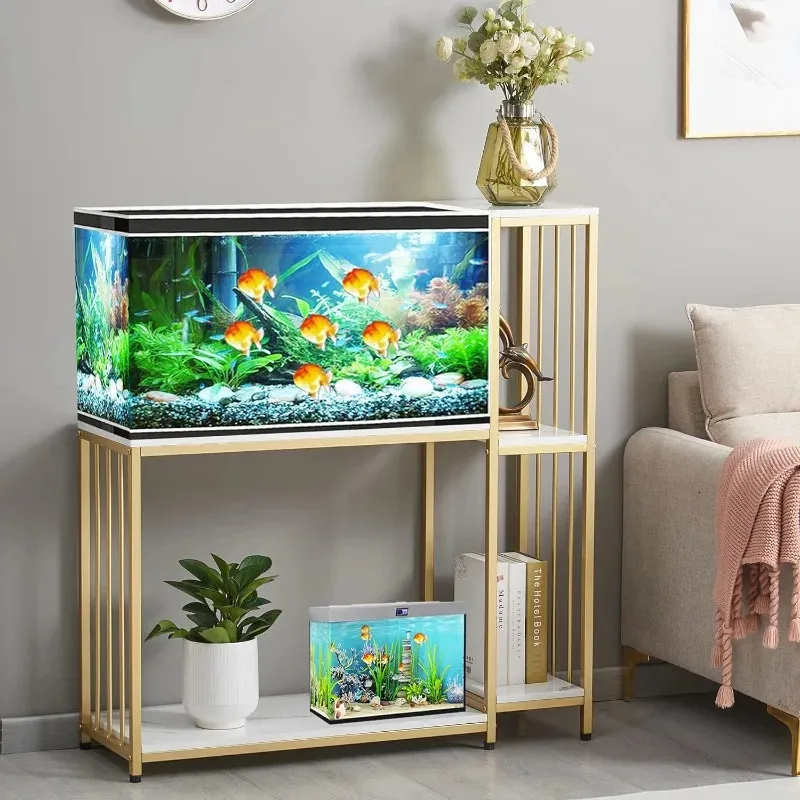 Gold Metal And Wooden Fish Tank Stand For Aquariums Up To 29 Gallons ...