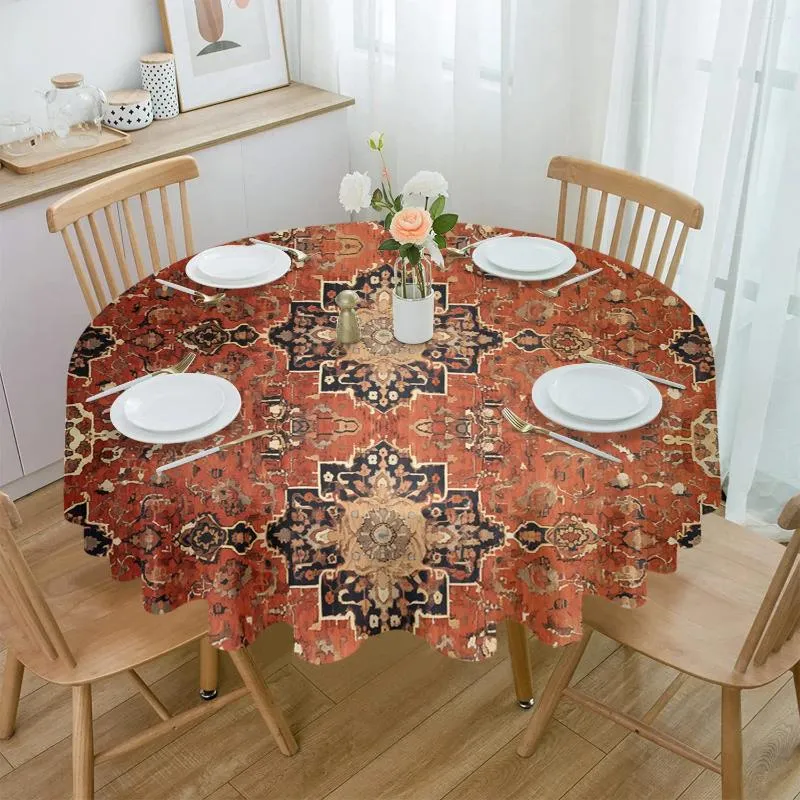 Table Cloth Retro Medieval Turkish Pattern Round Waterproof Tablecloth ...