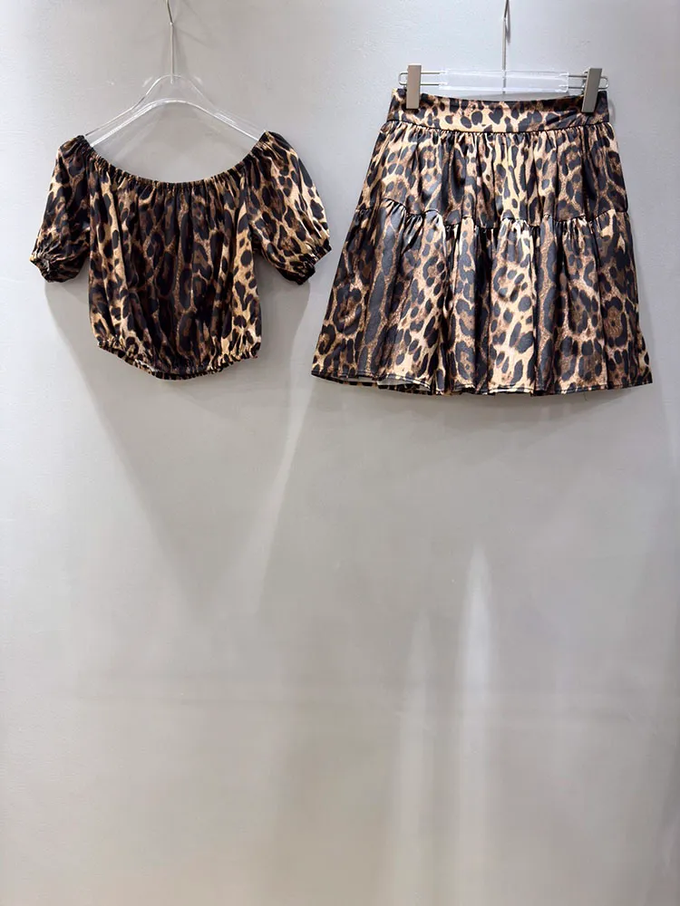 Leopard Print Two-Piece Set Women Summer Spaghetti Strap Top and High ...