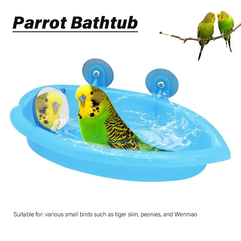 Bird Parrot Bath Tub With Hanging Bowl And Mirror Fun Pet Cage For ...