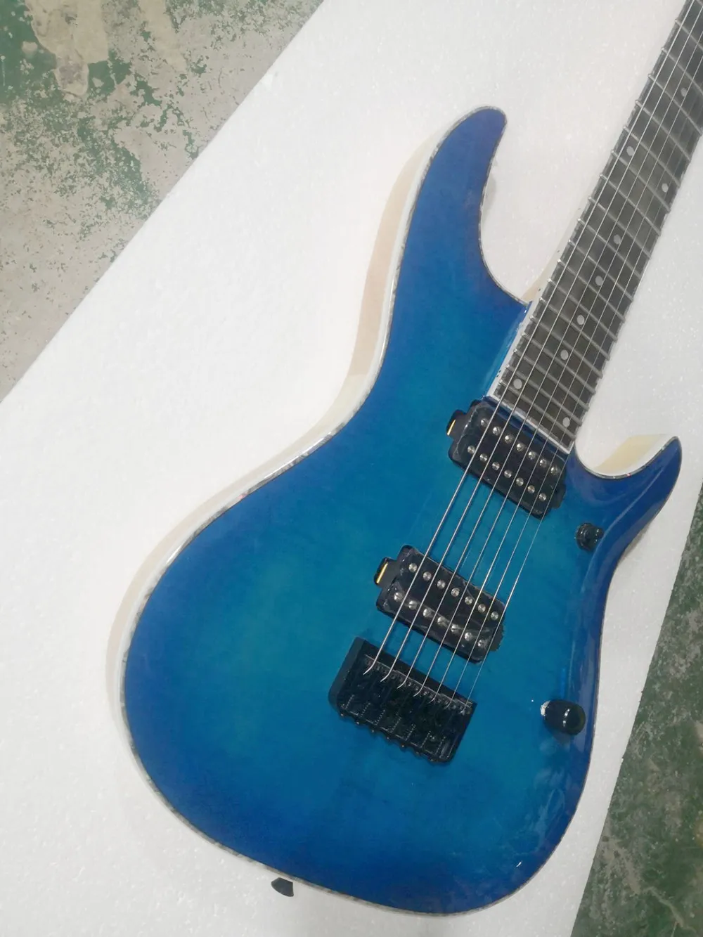 Customizable Blue 7 String Blue Electric Guitar With Rosewood Fretoard ...