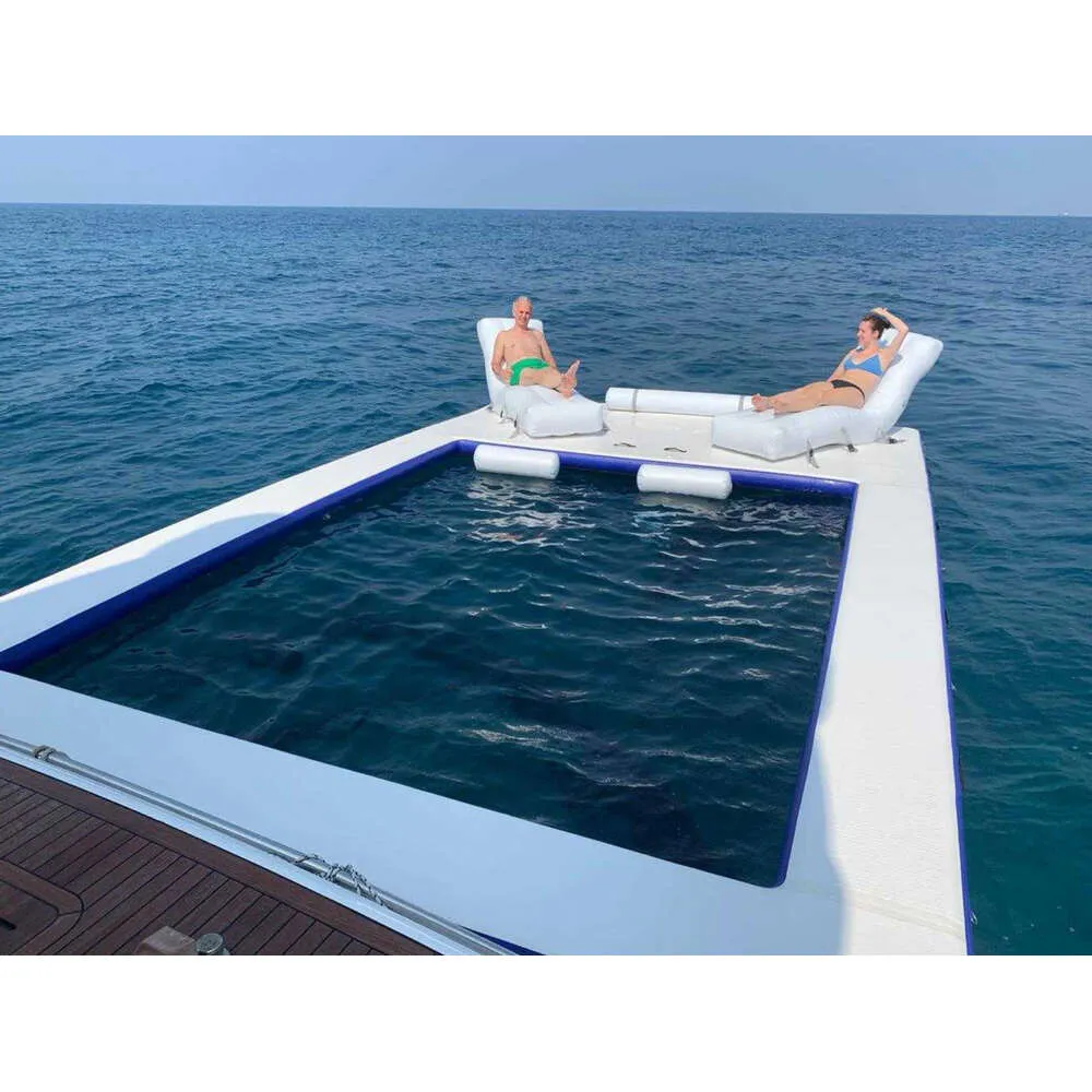 7 × 4 m Portable Inflatable Floating Pool with Net for Ocean and Sea ...