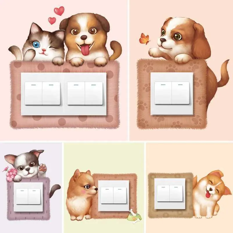 Switch Stickers Cute Cartoon 3D Dog/Cat Wall Silicone Up And Down ...