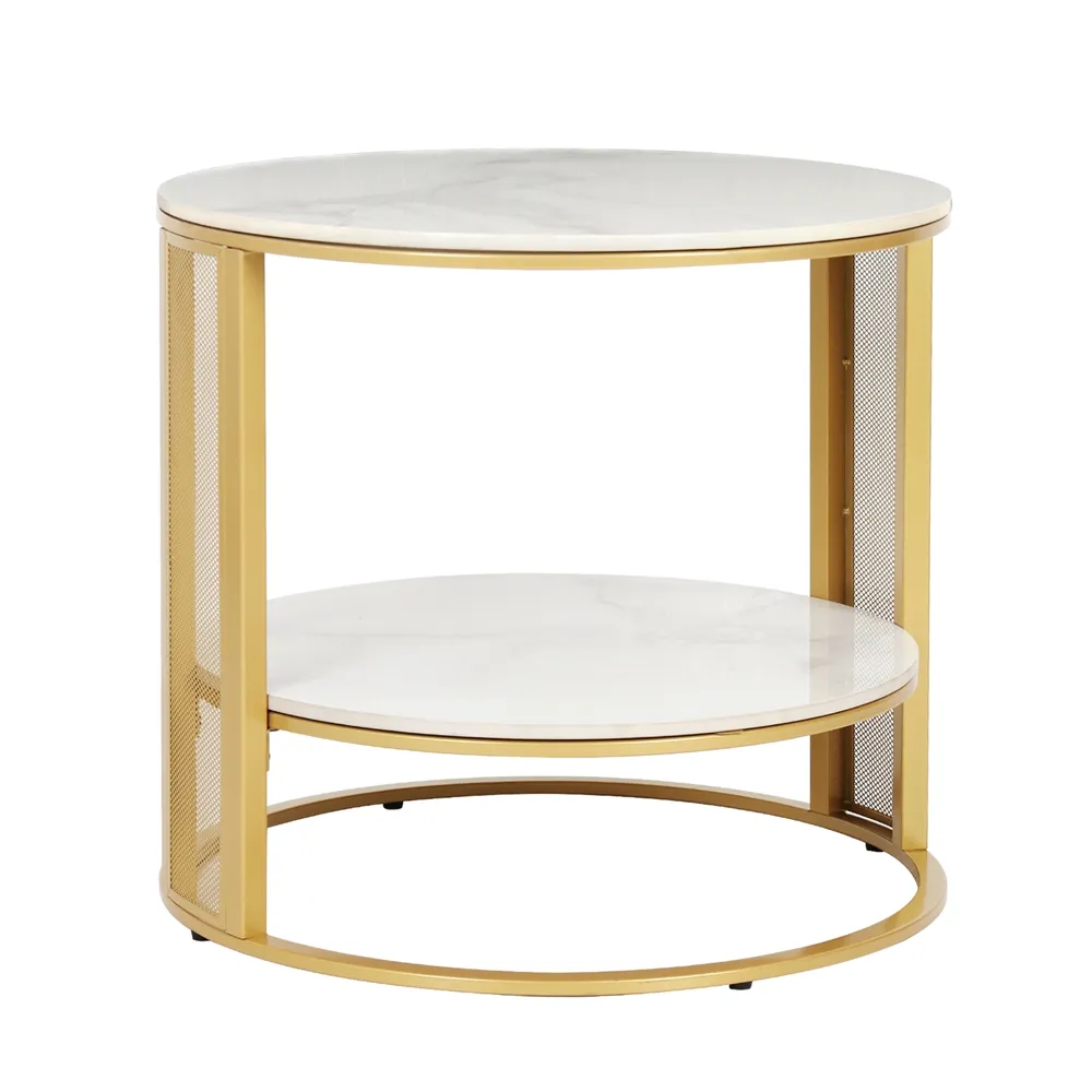 Luxury Modern Marble Coffee Table: Two Tier End Table With Golden Frame ...