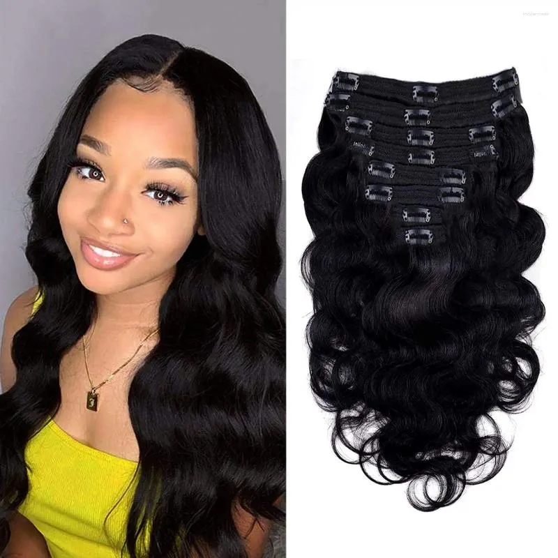 DHgate.com:Natural Black Body Wave Clip-In Human Hair Extensions (8Pcs, #1B, 12"-26", 120g) with ...