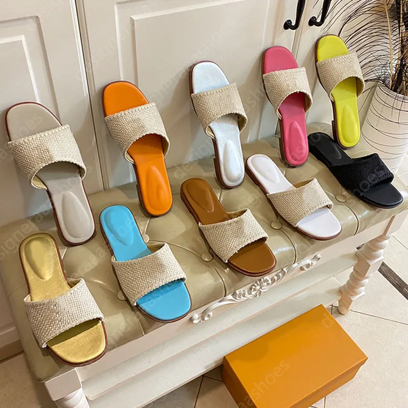 Flat Mule Raffia Slides Slippers Women Slide Sandal Designer Shoes ...