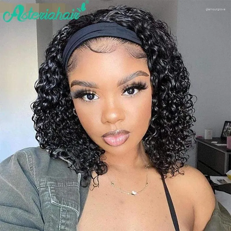 DHgate Asteria Curly Bob Headband Wig Human Hair Brazilian Short Black Headband Hair Products