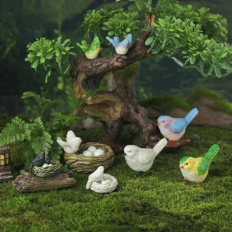 Kawaii Outdoor Resin Bird Figurines Miniature Nests For Microlandscapes ...