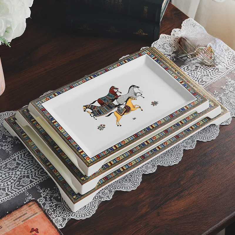 Ceramic Plate with Mosaic Edge for Steak, Dessert, Coffee, and ...