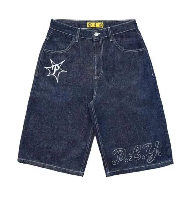 Y2k Embroidered Baggy Jeans For Short Men For Men Big Boy Streetwear ...