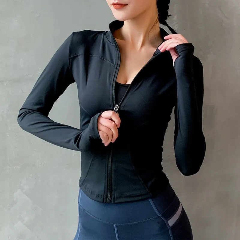 2024Women's Zip-Up Yoga Crop Top with Thumb Holes & Pocket for Gym ...