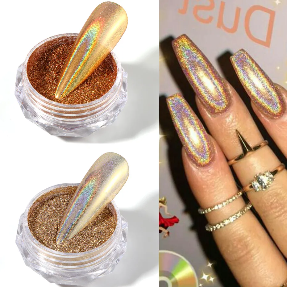 Holographic Laser Nail Glitter Reflective Mirror Chrome Powder Metallic ...