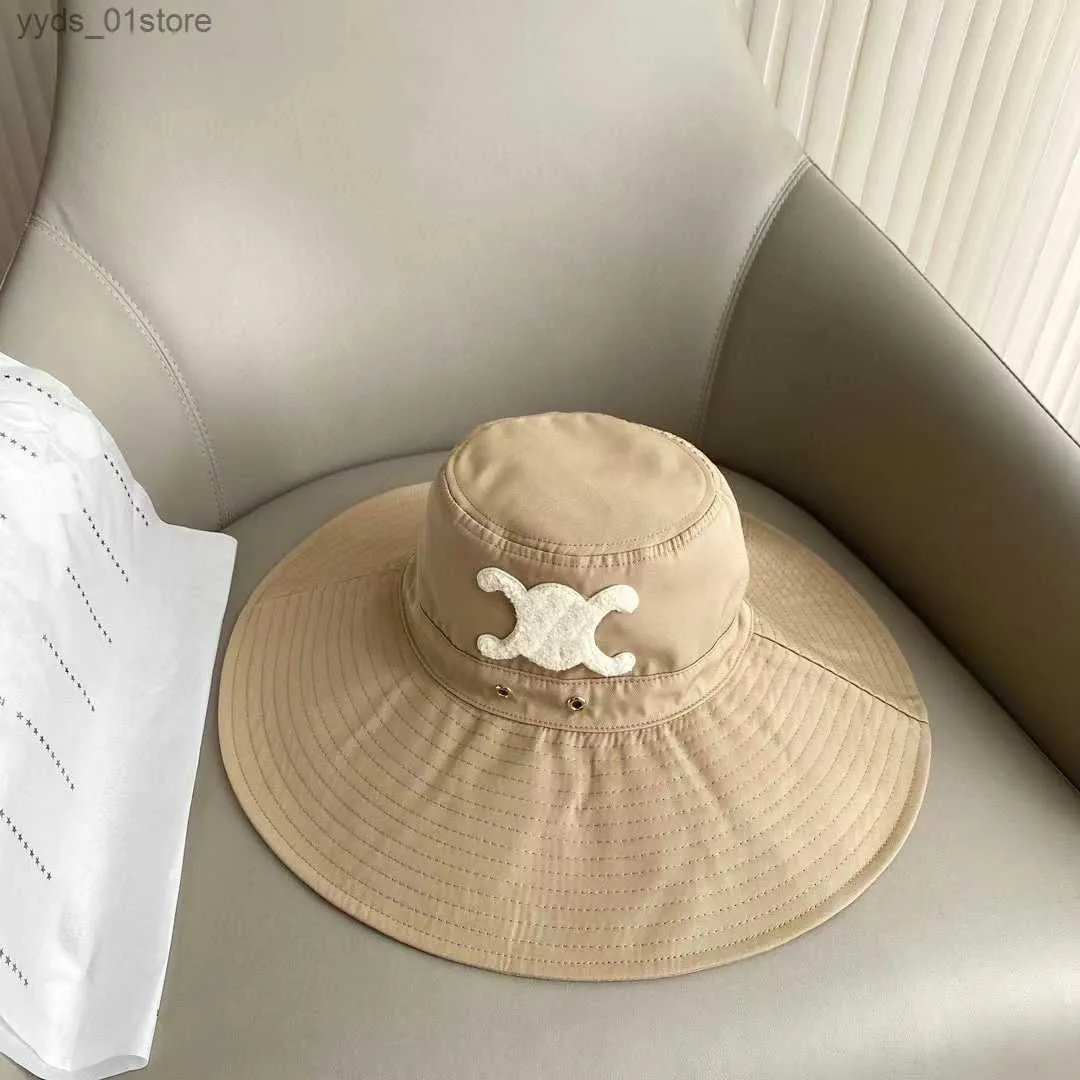 Designer Wide Brim Bucket Hat Beige For Women And Men Adjustable Beach ...