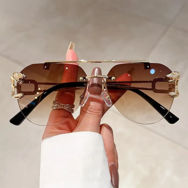 Trendy Rimless Pilot Style Eyeglasses: Lightweight Gradient Shades ...