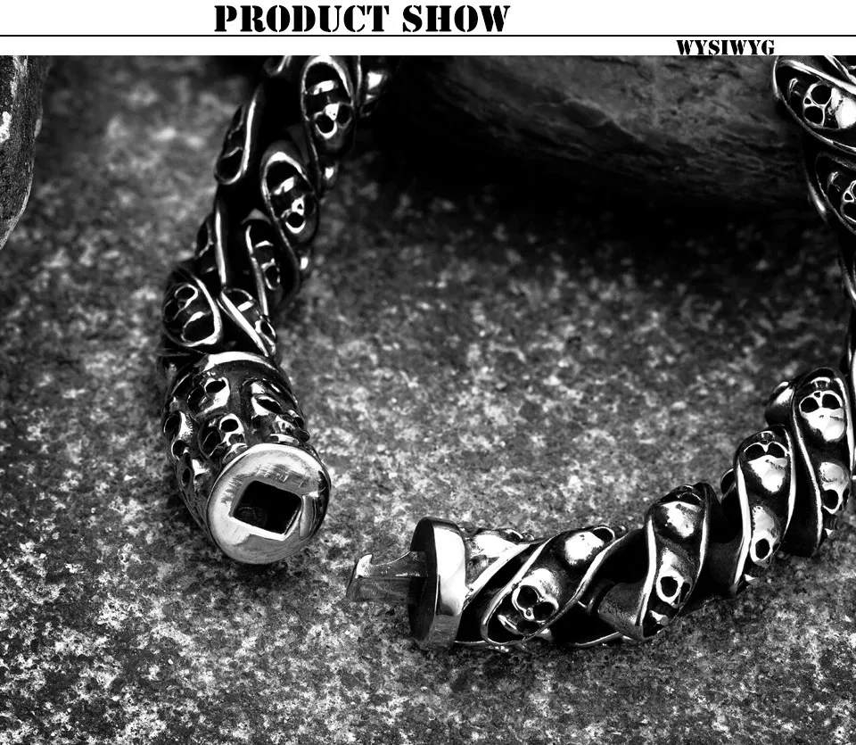 Pop Trend Punk Men's Skull Bracelet Steel Skull Chain Women's Gothic ...