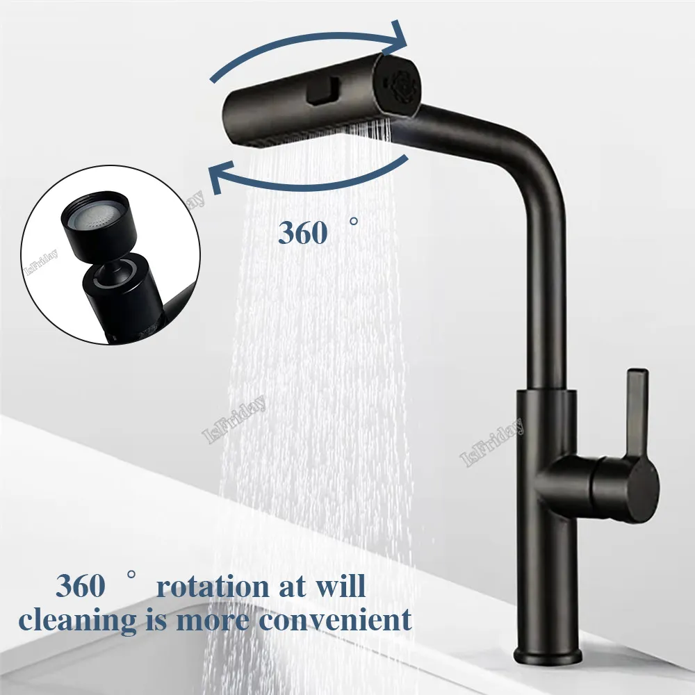 Multifunctional Waterfall Kitchen Faucet with 4 Spray Modes | 360 ...
