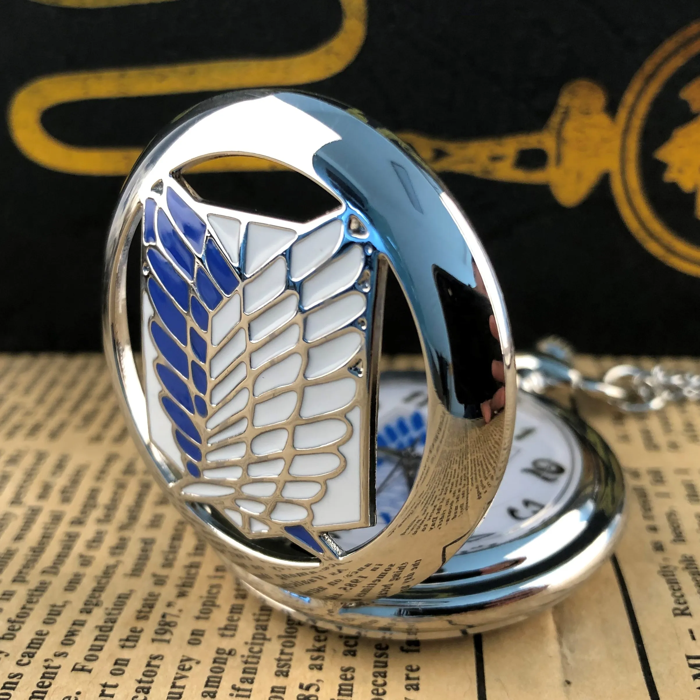 Engraved Anime Logo Quartz pocket watch pocket with Wings and Arabic ...