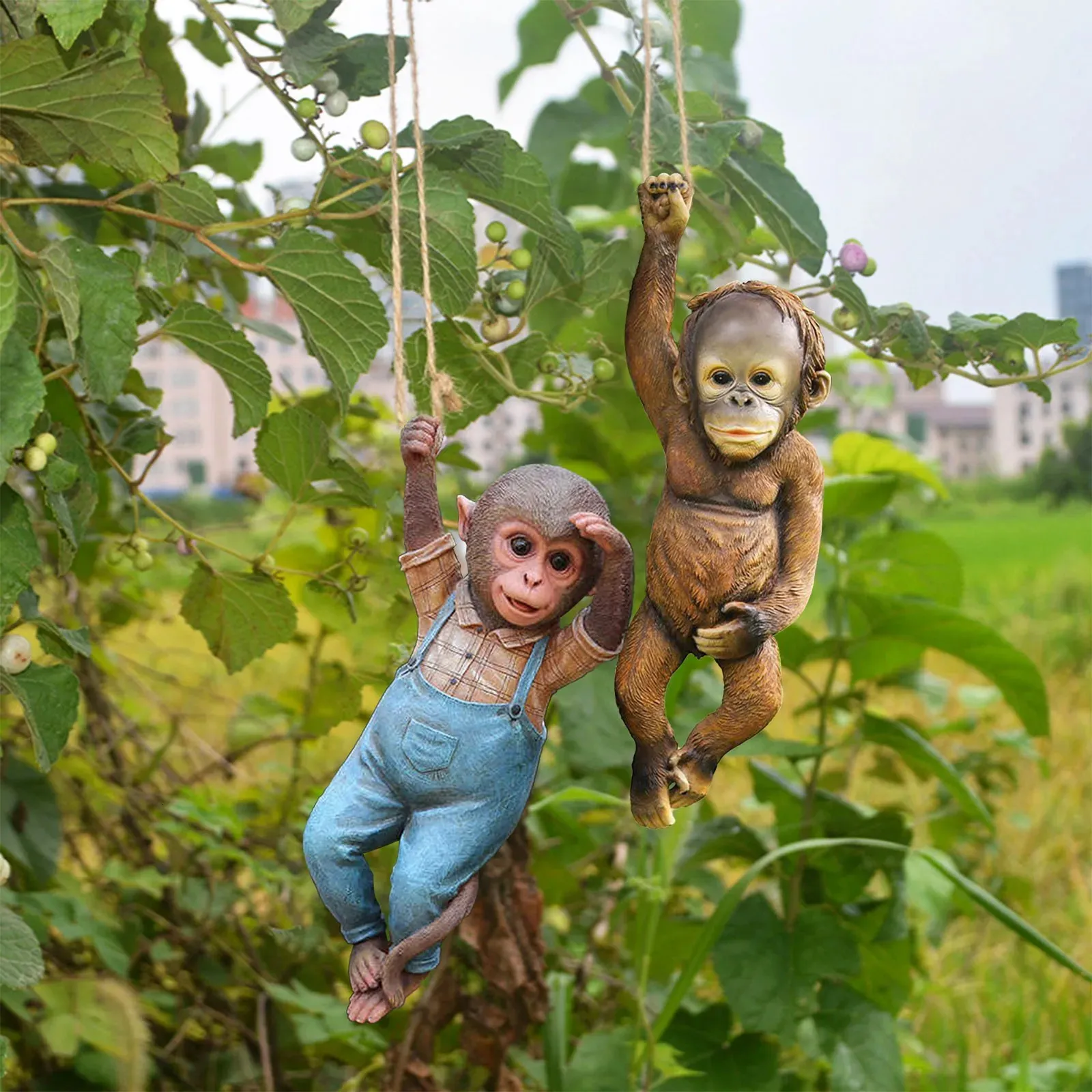 Cute Monkey Hanging Statue - Premium Resin Garden Ornament, Outdoor ...
