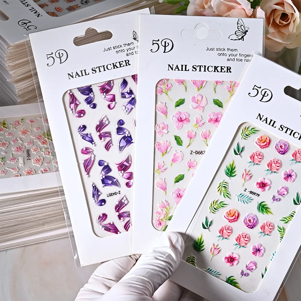 5D Nail Decals Stickers Self-Adhesive Manicure Decorations for Women ...