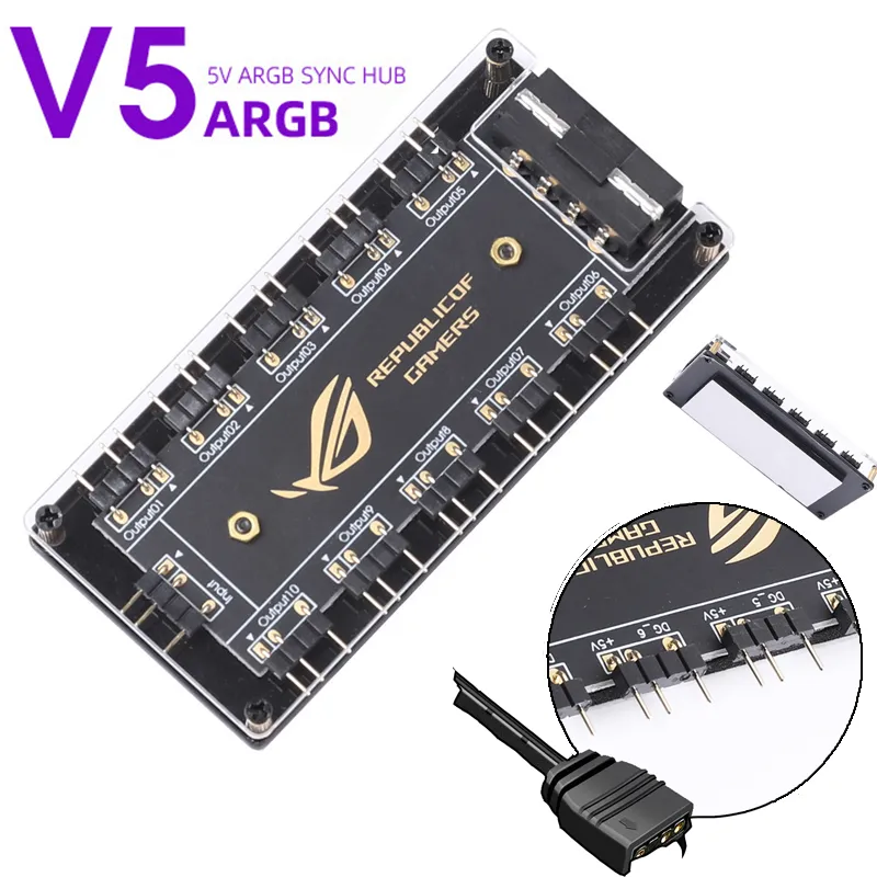 RGB Fan Splitter Hub For ASUS/MSI/GIGABYTE Motherboards Corsair RGB Fan ...