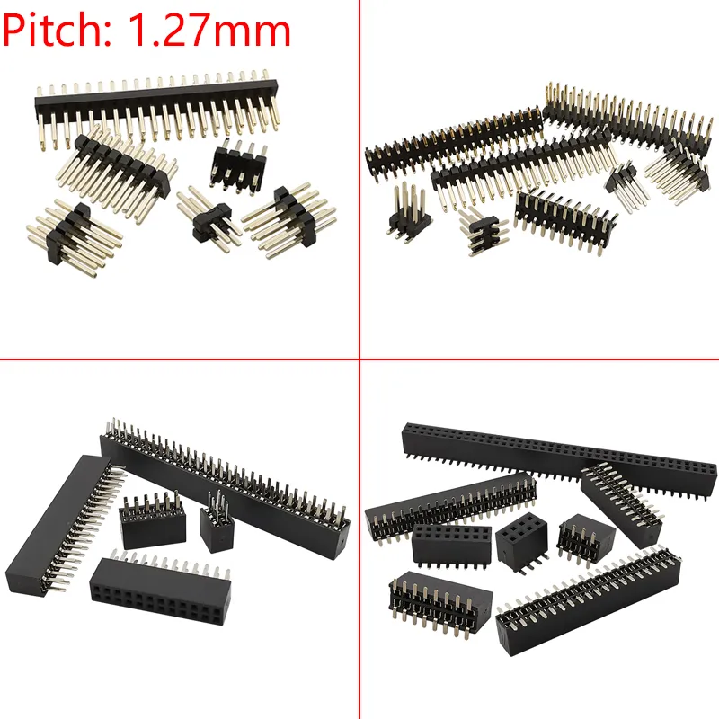 2.54mm 2x2P-50Pin Double Row Male Female PCB Board Pin Header Connector 1.27mm SMD SMT Socket ...