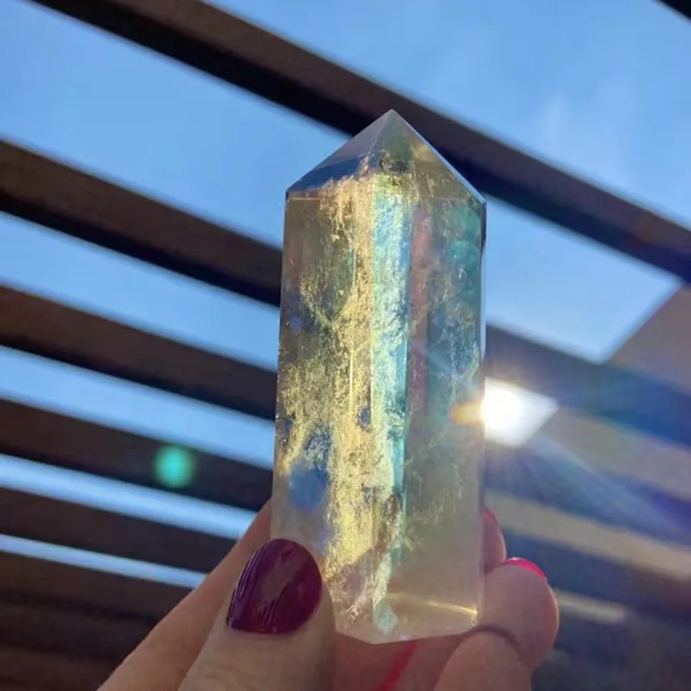 Natural Clear Crystal Quartz Electroplate Rainbow Wand Point Point ...