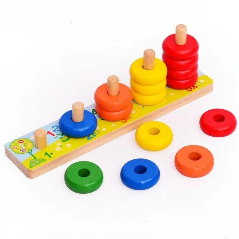 Rainbow Wooden Stacking & Sorting Toys for Kids - Educational Learning ...