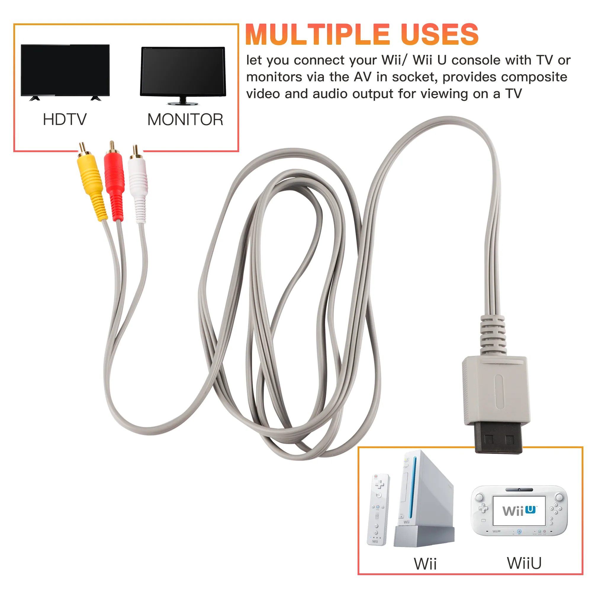 DHgate AV Cable for Wii Wii U Composite Audio Video TV connector Cable Cord for Nintendo Wii U Wii Games Accessories