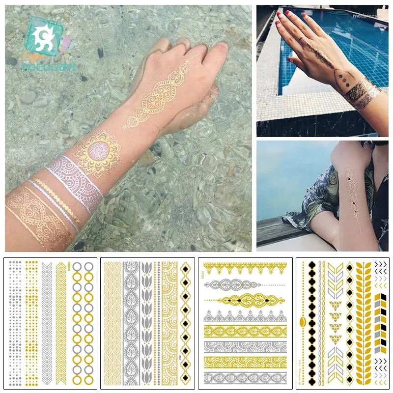 Modern Boho Flash Tattoo Sticker Set Gold And Silver Bracelet, Metallic ...