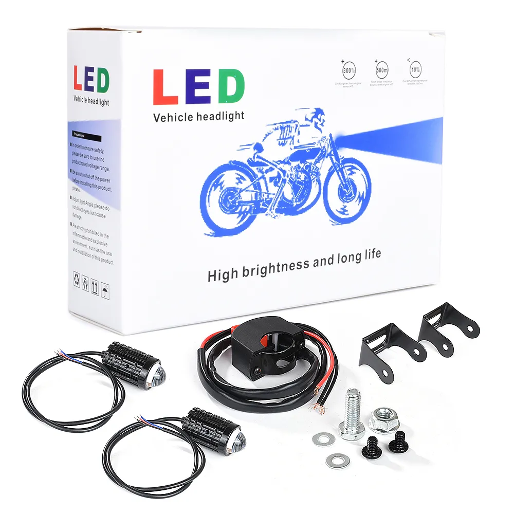 Moto Headlights: 12V LED Motorcycle Headlights, Dual Color Fog Lights ...