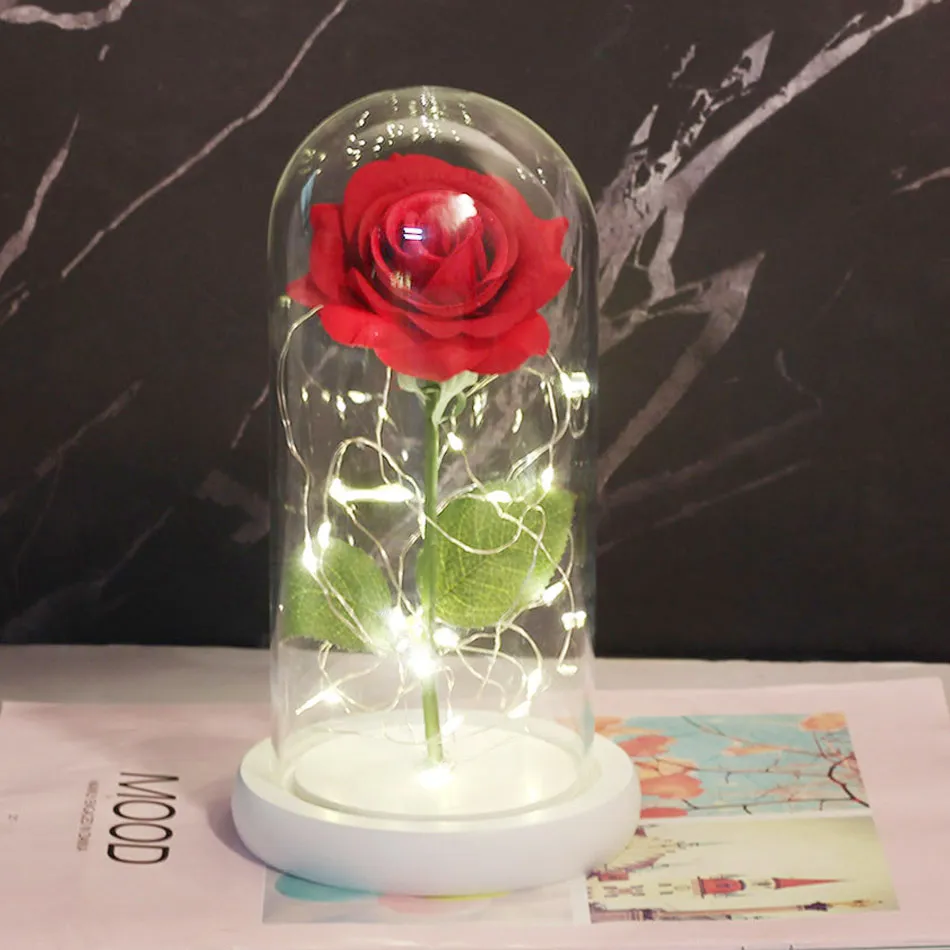 Beauty and Beast LED Rose flask web framework with Light White Base ...