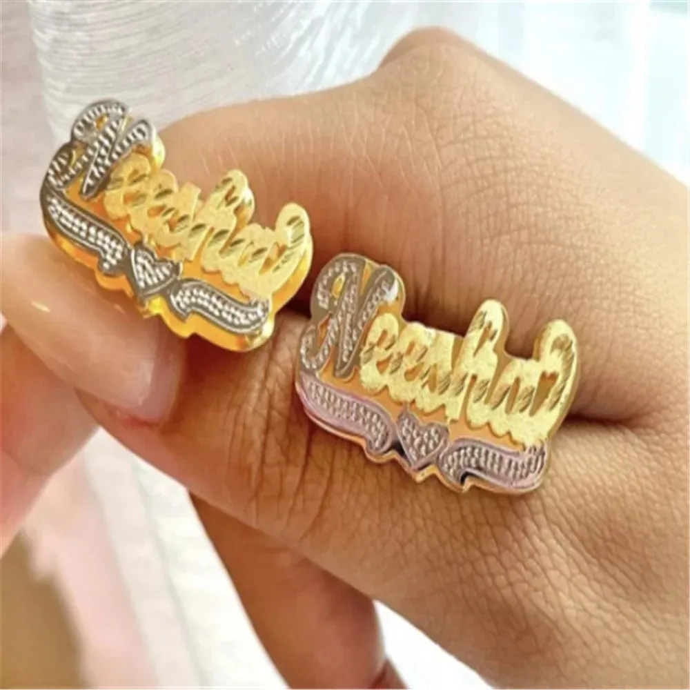 Double Layer Nameplate Earrings Personalized Custom Name Two Color Ear ...