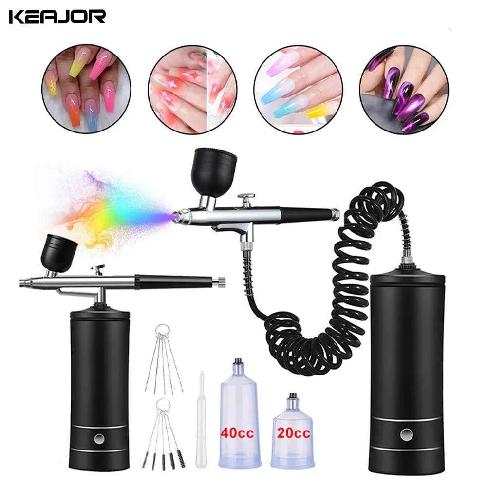 Airbrush Nail Art Paint with Portable Cordless Air Compressor for Nail ...