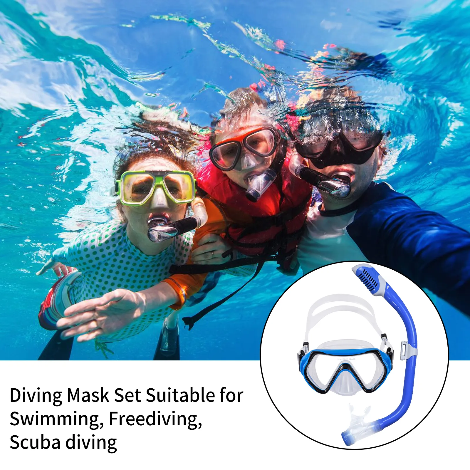 Kids Snorkeling Gear Set with Anti-Fog Panoramic Mask, Dry Top Snorkel ...