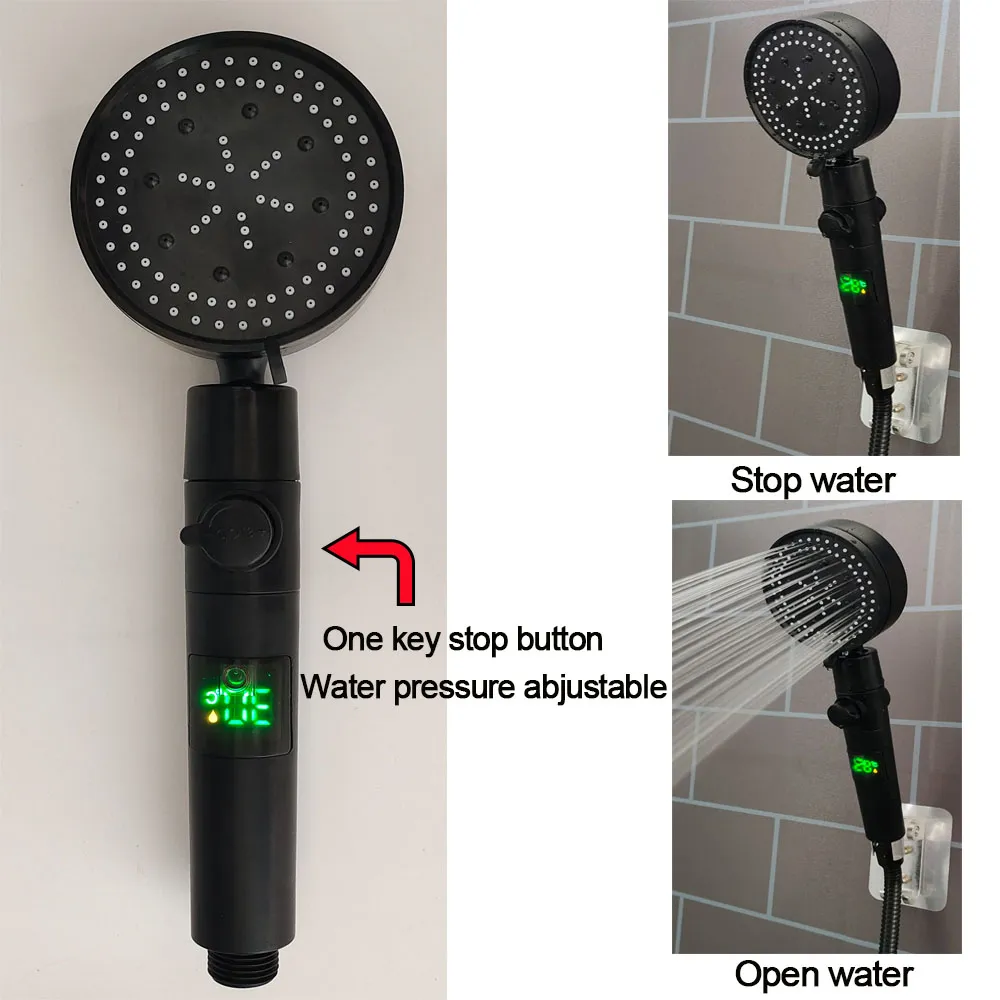 High Pressure LED Digital Temperature Display Shower Head: Water Saving ...